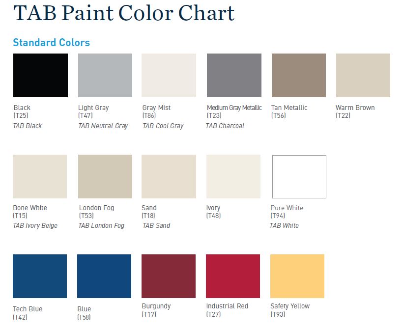 TAB Paint Color Chart | TAB Storage Solutions